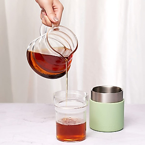 KEEPEE Insulated Glass Travel Coffee Mug with Silicone Lid - Reusable Glass Coffee Cup - Insulated Tumbler with Glass Insert - 10oz Green