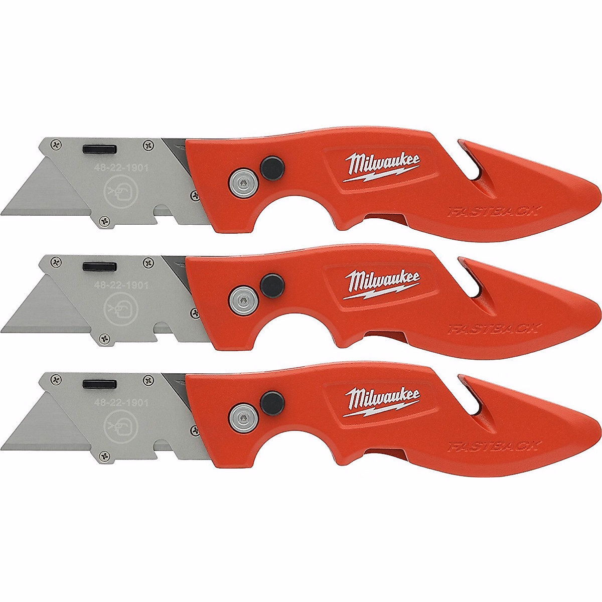 Milwaukee 48-22-1901F Fastback Utility Knife with Wire Stripping Compartment, and Gut Hook (3 Pack of 48-22-1901)