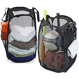 SunCaptor Mesh Popup Laundry Hamper - Portable, Durable Handles, Collapsible for Storage and Easy to Open. Folding Pop-Up Clothes Hampers are Great for The Kids Room, College Dorm or Travel. (Black)