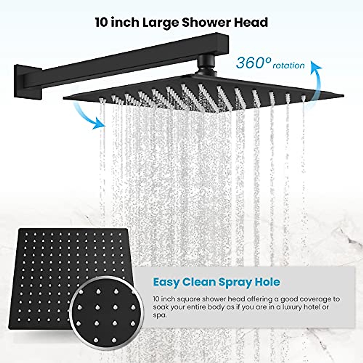 gotonovo Rain Shower System Matte Black 10 Inch Shower Head Bathroom Luxury Mixer Shower Complete Combo Set Singe Handle Wall Mounted