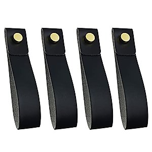 Leather Wall Hook ZZLZX 4PCS Artificial Leather Strap Hangers Wall Mounted Leather Hooks, Wall Hanging Strap Towel Leather Hooks for Towel Bathroom Kitchen Bedroom Black