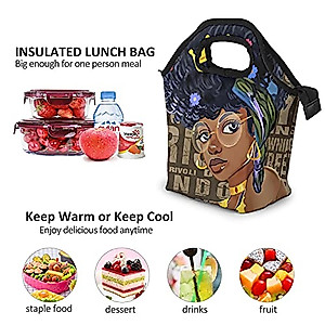 Akuroou African American Women Lunch Bag Black Girl Handbag Lunch Kit Insulated Cooler Box For Travel, Picnic, Work, School Reusable