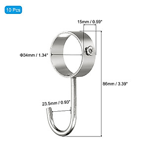 uxcell 10Pcs Pipe Rod Hooks, Stainless Steel 34mm/1.34" Inner Dia Adjustable Rod Closet Rod Hooks Coat Hook for Wardrobe Hanging Pots, Silver