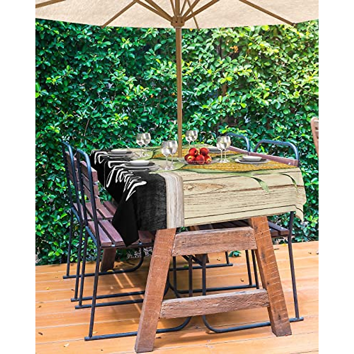EZON-CH Outdoor Tablecloth with Umbrella Hole Zipper 60"x84", Farm Corn Rustic Wood Grain Rectangle Waterproof Table Cloth Table Covers for Dining, Garden, Courtyard, Patio, Camping, Picnic