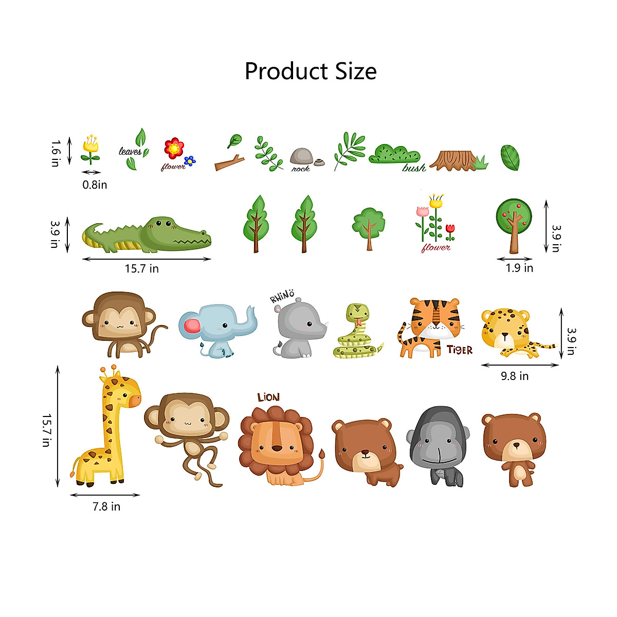 Africa Jungle Animal Wall Stickers, Tropical Forest Animal Wall Decals, Easy to Peel and Stick,DIY Art Wall Decoration,for Kids Baby Room Livingroom Bedroom Playroom Nursery Kindergarten Wall Decor