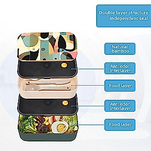 Mid-Century Modern Art Cat Adult Lunch Box, Bento Box, With Cutlery Set Of 3, 2 Compartments, Rectangular, Lunch Box For Adults