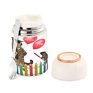 CUPADA Beige Pets Funny Food Jar, Back To Insulated Hot Food Jars Vacuum 17OZ with Folding Spoon for Work Trip Picnic Camping
