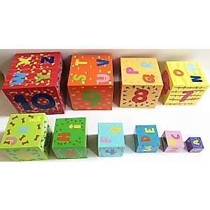TOWO Wooden Stacking Boxes-Nesting and Sorting Cups Numbers Alphabet Animals Blocks for Toddlers-Stacking Cubes Educational Toys for 2 Years Old Montessori Materials