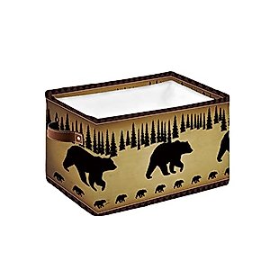 Polar Bear Cube Storage Organizer Bins with Handles,15x11x9.5 Inch Collapsible Canvas Cloth Fabric Storage Basket,Forest Vintage Brown Tree Country Farmhouse Books Kids' Toys Bin Boxes for Shelves
