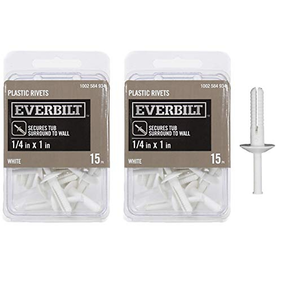 Everbilt 1/4 in. x 1 in. Plastic Pin Drive Rivets (30 Pieces), Designed to Hold Wall Surrounds to Drywall Backing, Lightweight and Durable with White Nylon Material