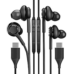 USB C Wired Headphone Type With Microphone School DAC in Earbud Chromebook Computer Earphone(2pack)Compatible for Samsung Galaxy S20 21 FE Ultra Note10 Pad Pro LG Google Pixel Oneplus Running Headset