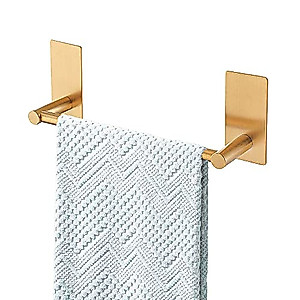 Songtec Gold Towel Bar 9-Inch, Adhesive Bath Towel Rack No Drill, Strong Adhesion Tape Mount Towel Holder, Stainless Steel - Brushed Gold