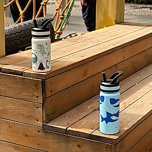 Fanhaw 14 Oz Kids Insulated Water Bottle with Straw - Stainless Steel Double Wall Vacuum Cup, Leakproof, BPA Free, Suitable for Boys and Girls(Blue - Under Construction)