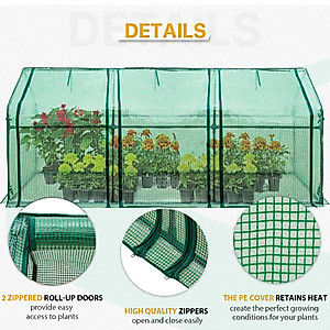 EAGLE PEAK Tunnel Greenhouse Garden Green House with Roll-Up Zipper Doors, Portable 96"x36"x36", Clear/Green PE Cover