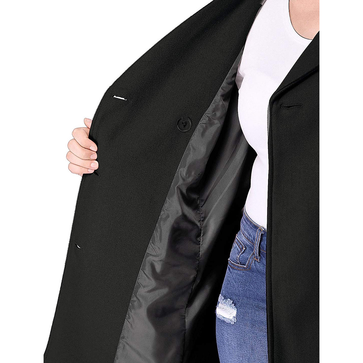 Agnes Orinda Women's Plus Size Notched Lapel Double Breasted Coats 2X Black