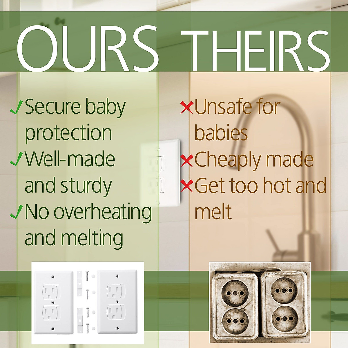 Bates- Self Closing Outlet Covers, 2 Pack, Sliding Outlet Covers, Outlet Cover, Outlet Covers Baby Proofing, Baby Outlet Cover, Baby Proofing Outlet Cover, Plug Covers for Electrical Outlets