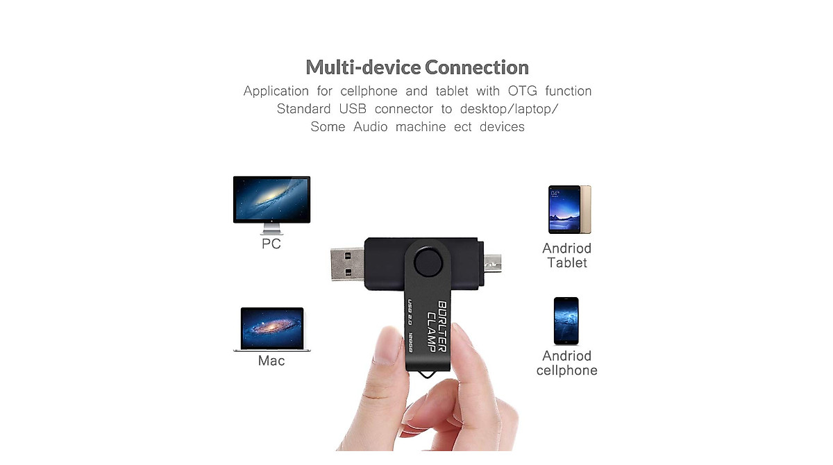BorlterClamp 128GB USB Flash Drive Dual Port Memory Stick, OTG Thumb ...