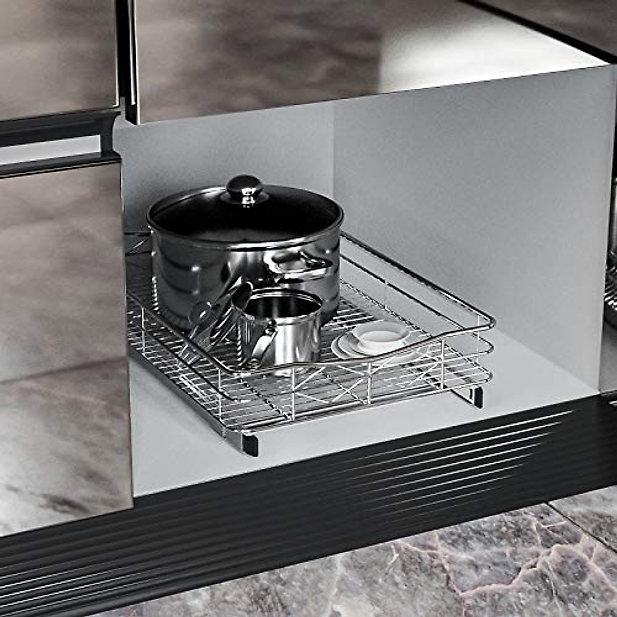 IZLIF Pull Out Cabinet Organizer Heavy Duty Pull out Drawers for Kitchen Cabinets, Pull Out Shelves for Base Cabinet Organization in Kitchen Bathroom Pantry 14 x 21 inch for At Least 15” Cabinet Opening ,Chrome Finish