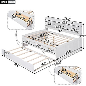 Harper & Bright Designs Full Size Daybed with Trundle and 3 Storage Drawers, Full Captains Bed with Built-in Bookshelves for Girls Boys,Wooden Daybed with Trundle Bed Twin,White Wash