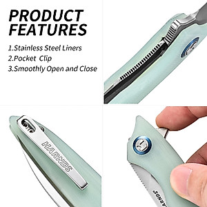 Harnds Folding Pocket Knife, Camping Knife, Survival Knife, Men's Folding Knife, Suitable for Daily Life and Outdoor Hiking, Fishing Use (Transparent Cyan)