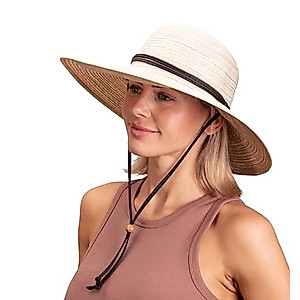 Sloggers Women's Wide Brim Braided Sun Hat with Wind Lanyard - UPF 50+ Maximum Sun Protection Stone