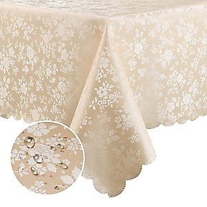 smiry Rectangle Table Cloth, Waterproof Heavy Duty Vinyl Tablecloths, Wipeable Washable Table Cover for Kitchen and Dining Room (Beige, 60" X 102")