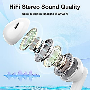 Blackview Wireless Earbuds, Bluetooth 5.3 Earbuds, HI-FI Stereo, True Wireless Stereo Headphones IPX7 Waterproof, in-Ear Headphones with CVC 8.0 Noise Reduction, Touch Control, Airbuds6 Earphones