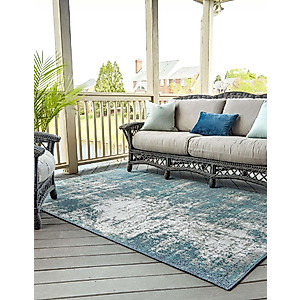 Unique Loom Outdoor Coastal Collection Area Rug - Okyanus (9' x 12' Rectangle, Blue/ Ivory)