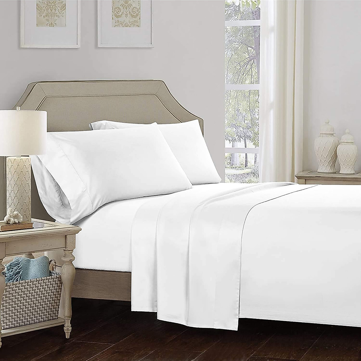 Color Sense 100% Cotton Snow Twin Sheet Set, Percale Weave Snow Bed Sheets, Twin Size Dorm Sheets Set, Cool & Crisp, Twin Sheet Set Deep Pocket, Twin Bedding Set - White
