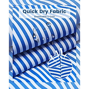 maamgic Mens Swim Trunks with Compression Liner 5" Stretch Beach Shorts Quick Dry with Zipper Pockets No-Chafing Board Shorts Blue White Stripe M