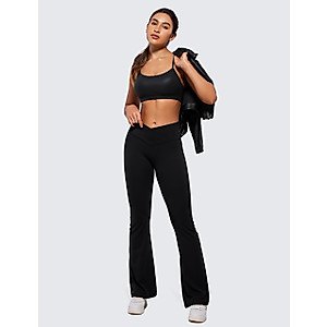 CRZ YOGA Butterluxe Womens Y Back Sports Bra - Padded Racerback Low Impact Spaghetti Thin Strap Workout Yoga Top Faux Leather Black Medium