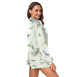 Kigai Colorful Dragonfly Jogging Suits for Women Lounge Cozy Long Sleeve Half Zip Lapel Collar Sweatsuit Set,XL