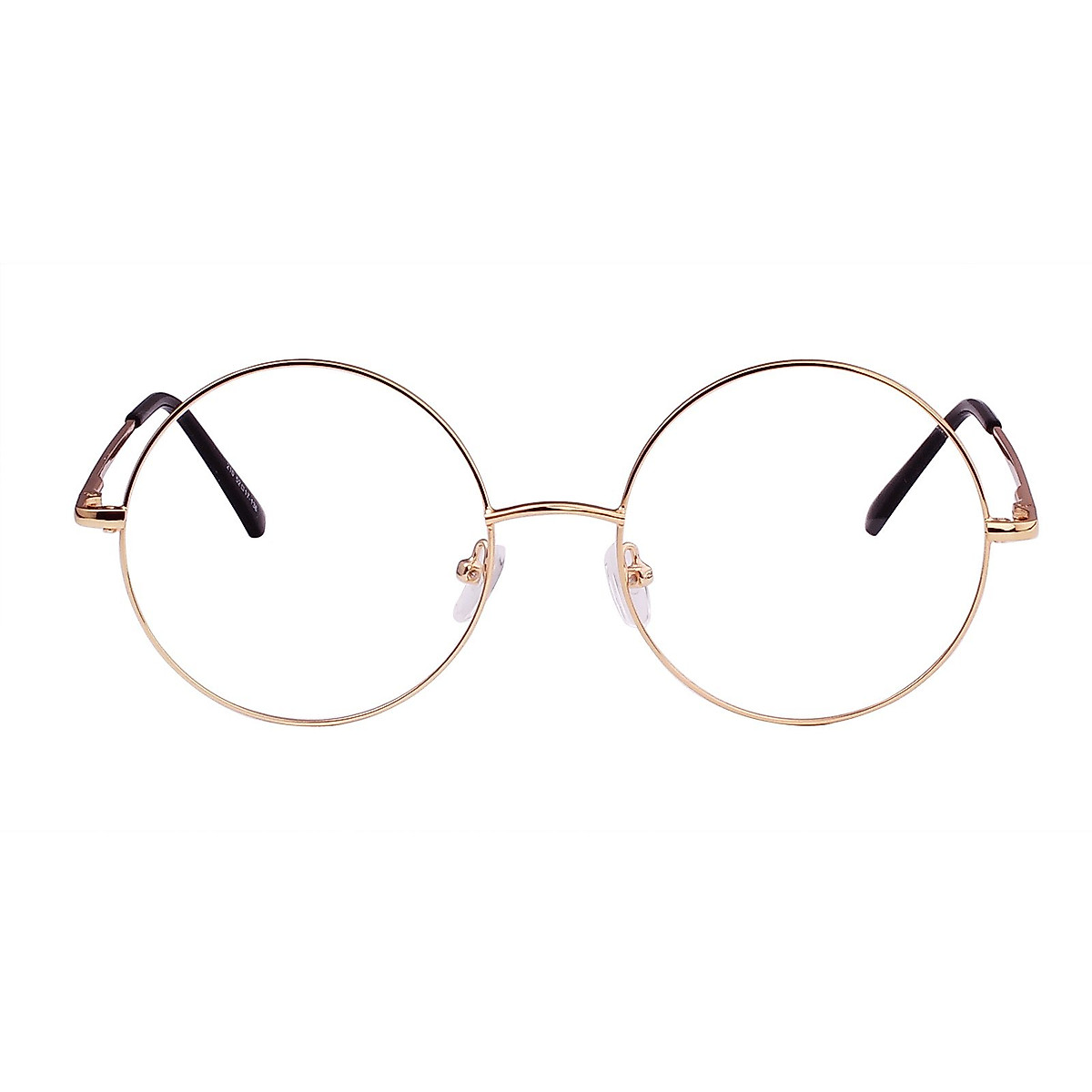 Agstum Retro Round Metal Non-Prescription Eyeglasses Frame with Spring HInge Clear Lens (Gold, (Medium size) 46)