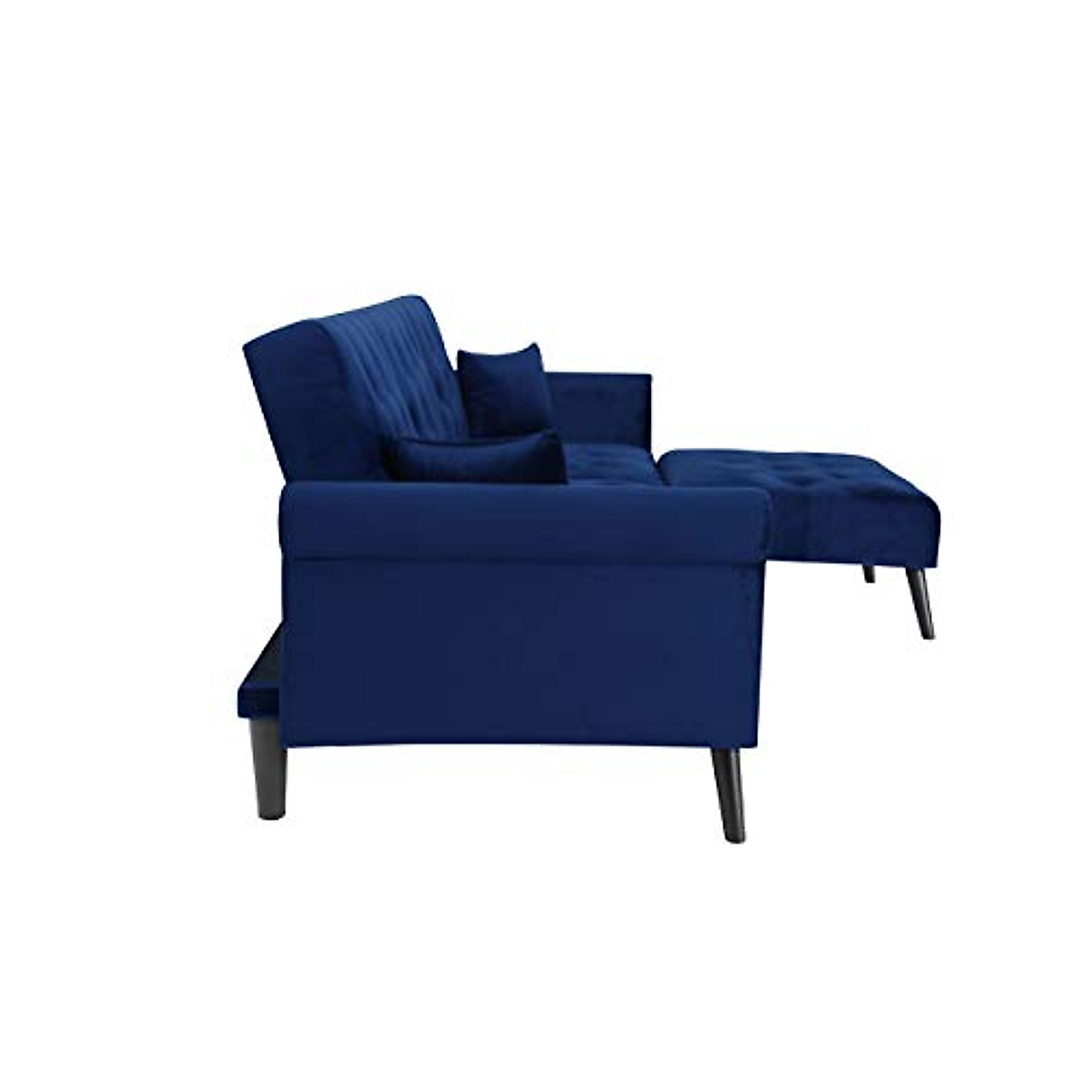 Convertible Sectional Sofa Bed, L-Shaped Reversible Reclining Velvet Sofa with 3 Seats and Pillows for Living Room Small Apartment Spaces Furniture Set (Blue)