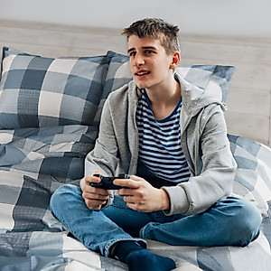 Hyde Lane Plaid Twin Comforter Set for Teen, Farmhouse Comforter Twin Size Bed, Blue and White Comforter, Grid Buffalo Lightweight 3 Pieces Bed Sets Includes 1 Comforter, 1 Shams (66 x 90 Inch)