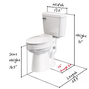 ELLAI Two Piece Elongated Toilets ADA Chair Comfort Height 16.5" Powerful Single Flush 1.28 GPF 12” Rough In with Side Trip Lever, White 28.3"x17.2“x31"