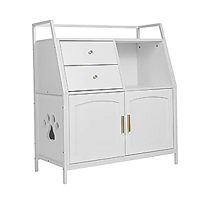 Large Hidden Litter Box Enclosure Furniture, CLLASOU Cat Litter Box Furniture Hidden with Shelf Wood Sturdy Litter Box Furniture with 2 Drawers and 1 Large Compartment Sturdy