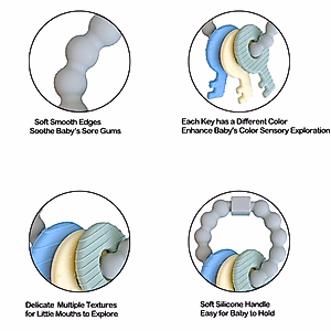 Baby Keys Teether Toys,Silicone Teething Toys for 3+ Months,Teething Keys Toy for Infants-Soft & Raised Texture to Soothe Gums,BPA Free (Deep Blue)