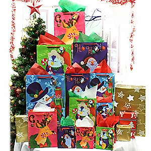 JOYIN 36 Pcs Christmas Gift Bag with Tissue Papers and Tag, Assorted sizes set for Wrapping Xmas Holiday Presents, Christmas Gift Decoration, Holiday Gift Wrapping, School Classrooms, Party Favors