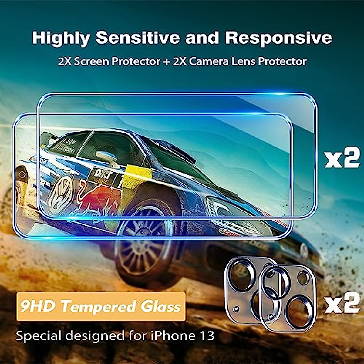 YATWIN [5 in 1 Designed for iPhone 13 Case with 2X Screen Protector + 2X Camera Lens Protector, Liquid Silicone Slim Soft Rubber Shockproof Phone Case Cover for iPhone 13 (6.1") - Mint White