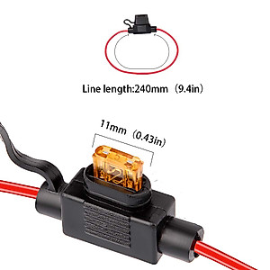 HUIQIAODS 2 Pack Mini Blade Fuse Holder 18 Gauge Waterproof Pigtail Inline Fuse Holder with 5A ATM Fuses