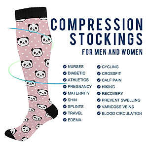 Kigai 1 Pair Cute Pink Panda Compression Socks 20-30mmHg Knee High Women Socks Tube Athletic Stockings for Men Sport Soccer Running Cycling Medical Nurse Winter Travel