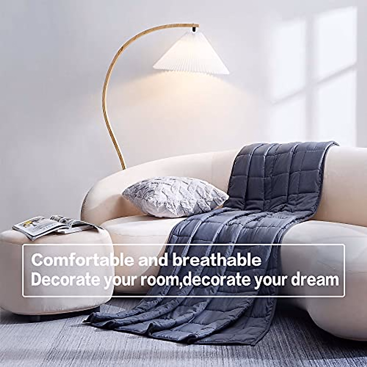 RJOP Cooling Weighted Blanket(60''x80'' 15lbs,Queen Size),Adults Heavy Blanket with Premium Cozy Cotton and Natural Glass Beads,Dark Grey