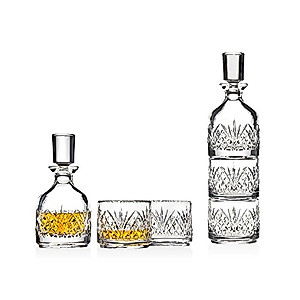 Godinger Stackable Whiskey Decanter and Whisky Glasses Dublin 3 pc set, for Liquor Scotch Bourbon or Wine