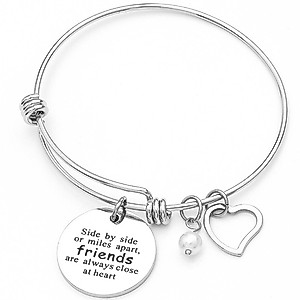 Jude Jewelers Stainless Steel Adjustable Friendship Heart Bracelet, Good Friends are Always Close in Heart (Silver)