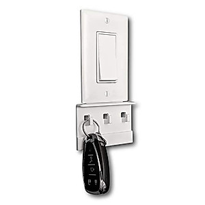 The No-Screwups Key Hook Organizer by Mount Genie (White, 1-Pack): Wall Mount with No Damaging Screws or Tape. Installs in Seconds on Any Light Switch. Great for Entryway, Mudroom, Kitchen, Office