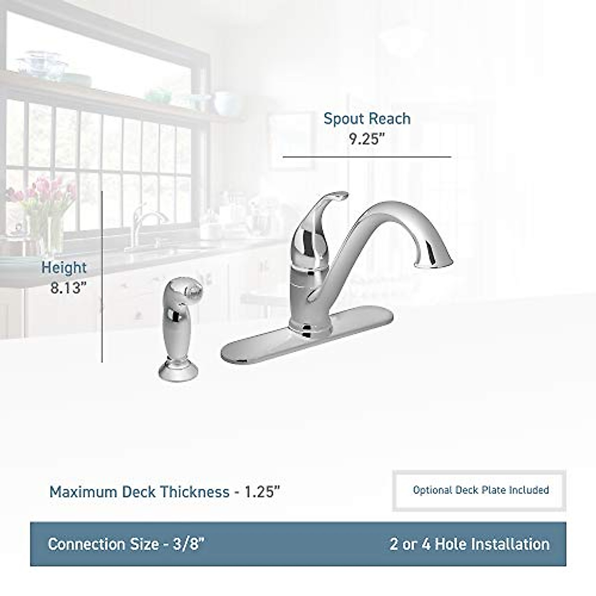 Moen 7840SRS Camerist One-Handle Low Arc Kitchen Faucet with Side Spray, Spot Resist Stainless, 0.375