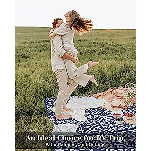 HOMEIDEAS Outdoor Rug, Waterproof Patio Plastic Straw Rugs, RV Reversible Camping Mat, Portable Area Rugs for Outdoors, Camping, Picnic, Beach, Backyard, Deck, Trailer, Navy Blue & White, 5' x 8'