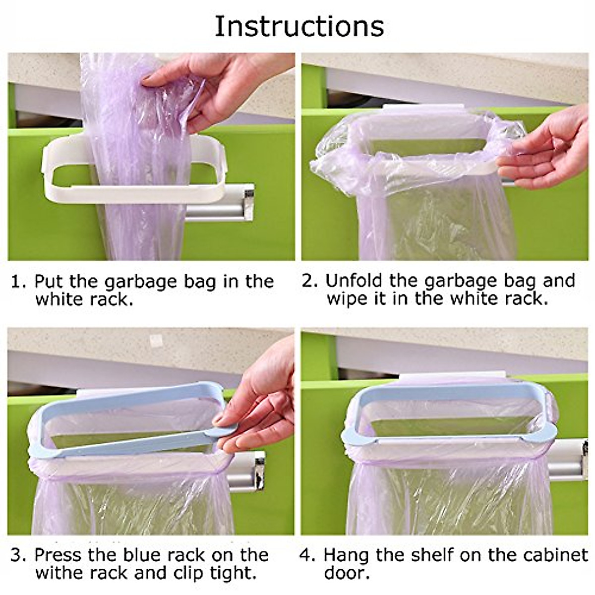 In kds Trash Rack Bin Liners Holder Garbage Bag Hanger for Kitchen Cupboard Tailgate (Blue)