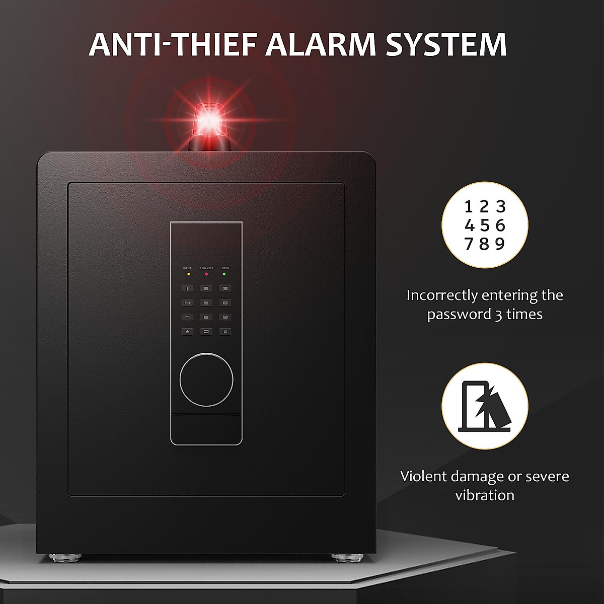 Marcree Safe, 2.6 Cub Security Home Safe, Safe Box for Home with Digital Keypad, Steel Inner Cabinet, Money Safe with Removable and Adjustable Shelf, LED Light, Cabinet Safes for Office Hotel